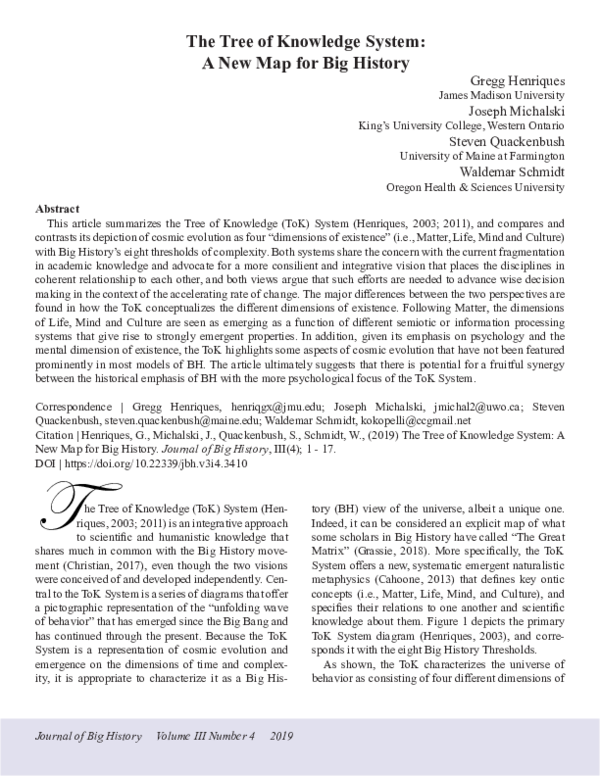(PDF) The Tree of Knowledge System: A New Map for Big History