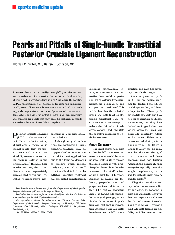 (PDF) Pearls and Pitfalls of Single-bundle Transtibial Posterior ...
