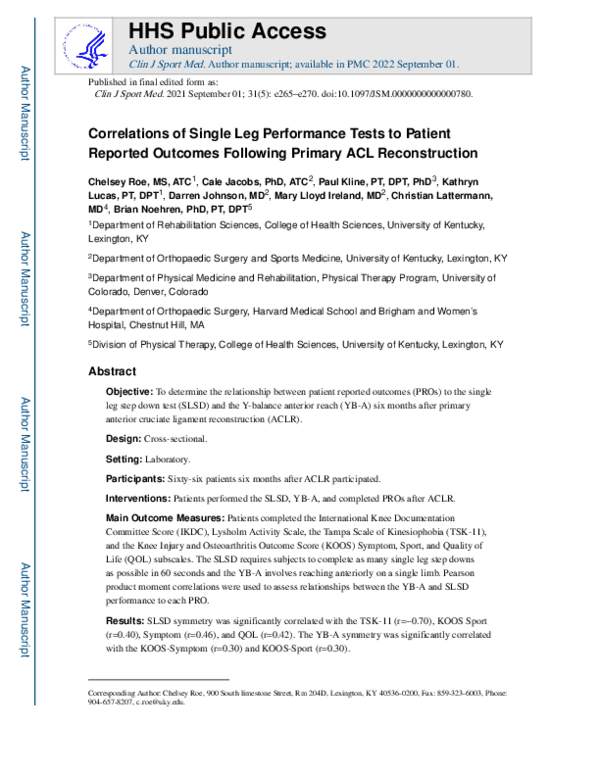 (PDF) Correlations of Single-Leg Performance Tests to Patient-Reported ...
