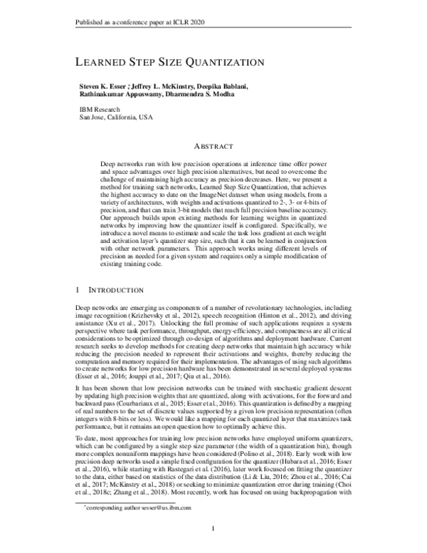 (PDF) Learned Step Size Quantization