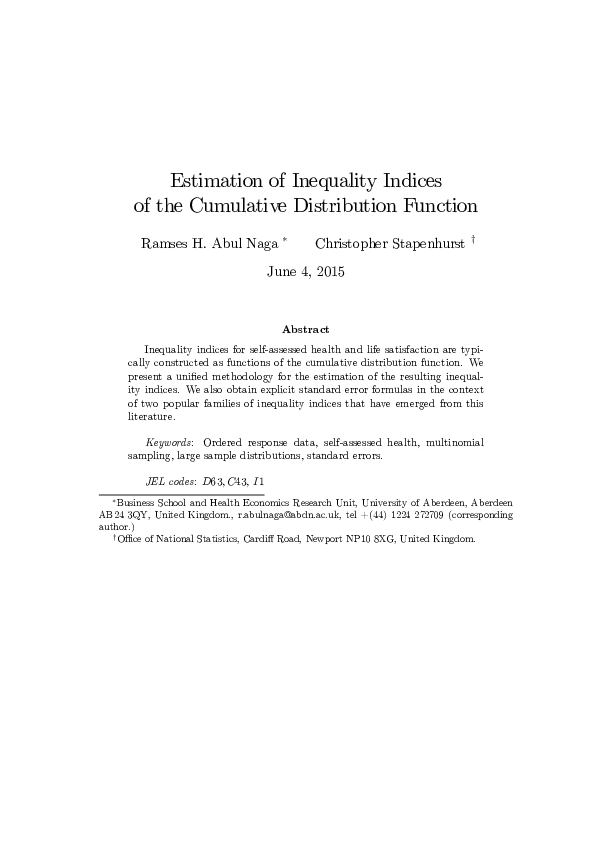 Pdf Estimation Of Inequality Indices Of The Cumulative Distribution Function
