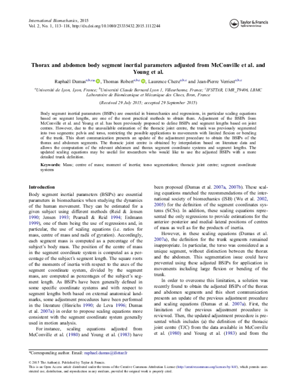 (PDF) Thorax and abdomen body segment inertial parameters adjusted from McConville et al. and ...