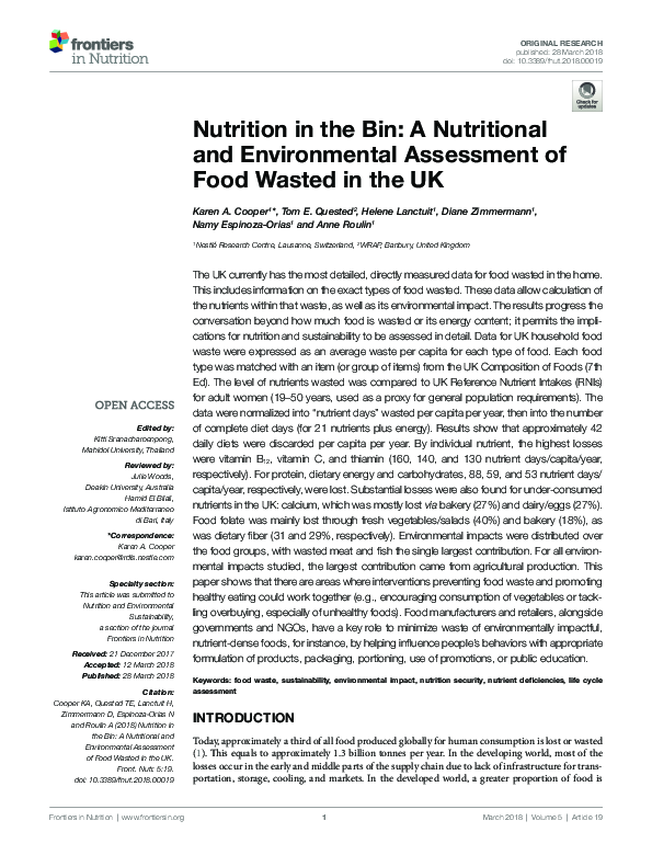 (PDF) Nutrition in the Bin: A Nutritional and Environmental Assessment ...
