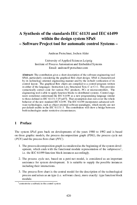 (PDF) ASynthesis of the standards IEC 61131 and IEC 61499 within the design system SPaS ...