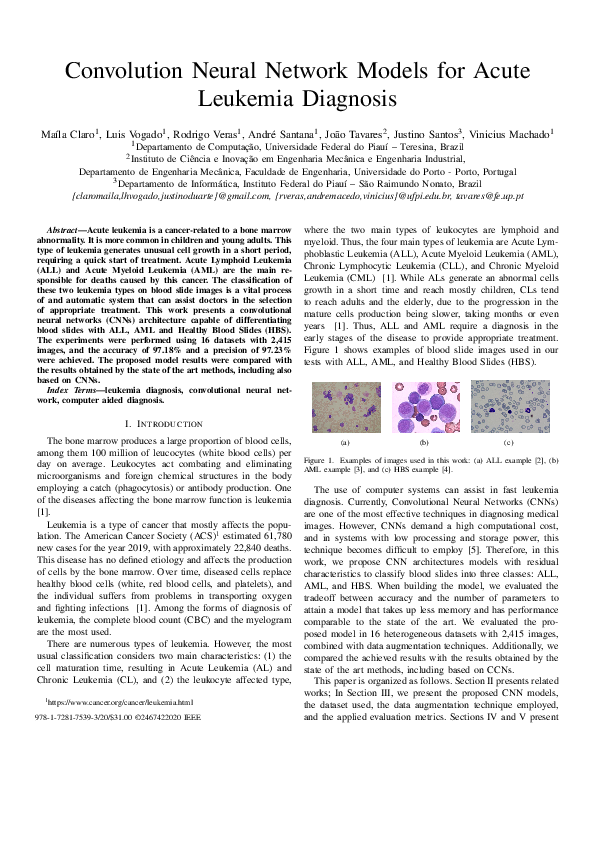(PDF) Convolution Neural Network Models for Acute Leukemia Diagnosis
