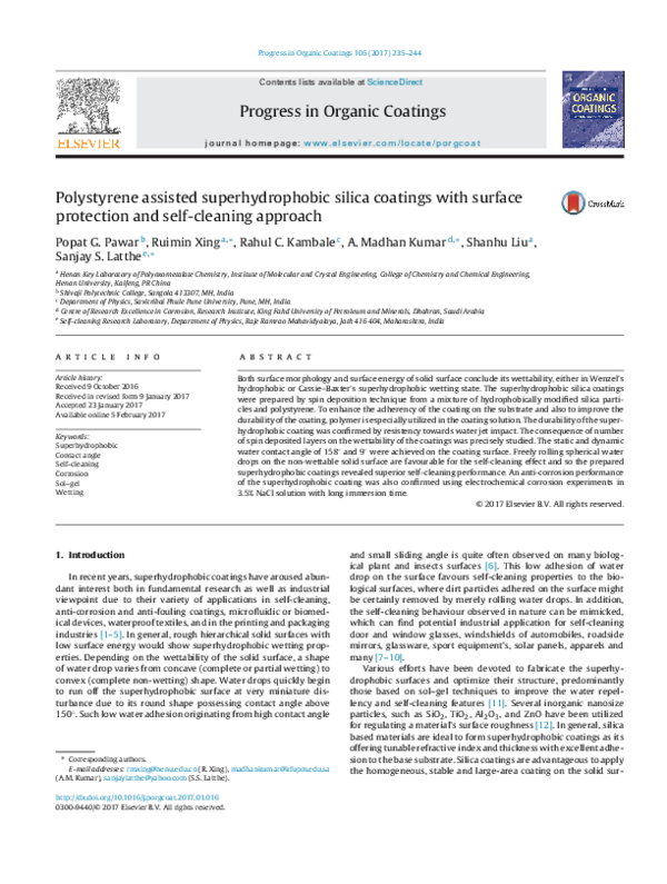 (PDF) Polystyrene assisted superhydrophobic silica coatings with ...