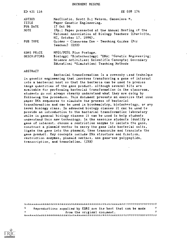 (PDF) Paper Genetic Engineering