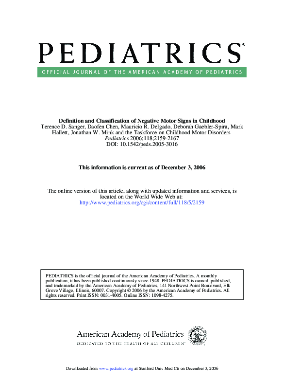 (PDF) Definition and Classification of Negative Motor Signs in Childhood