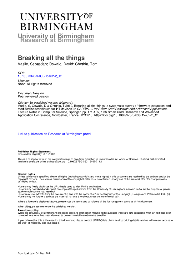 (PDF) Breaking All the Things—A Systematic Survey of Firmware Extraction Techniques for IoT Devices