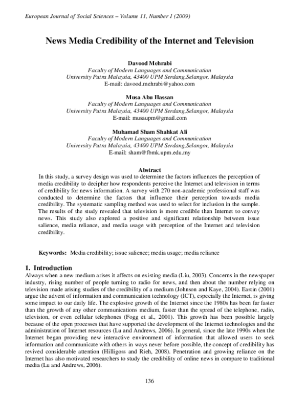 (PDF) News media credibility of the internet and television
