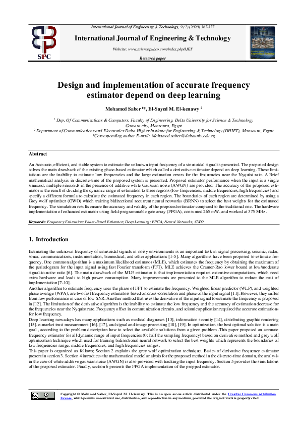 Pdf Design And Implementation Of Accurate Frequency Estimator Depend On Deep Learning