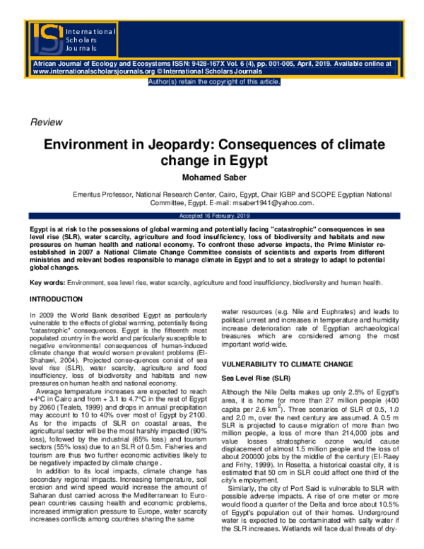 (PDF) Environment in Jeopardy: Consequences of climate change in Egypt