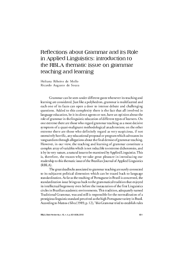 (PDF) Reflections about grammar and its role in applied linguistics ...