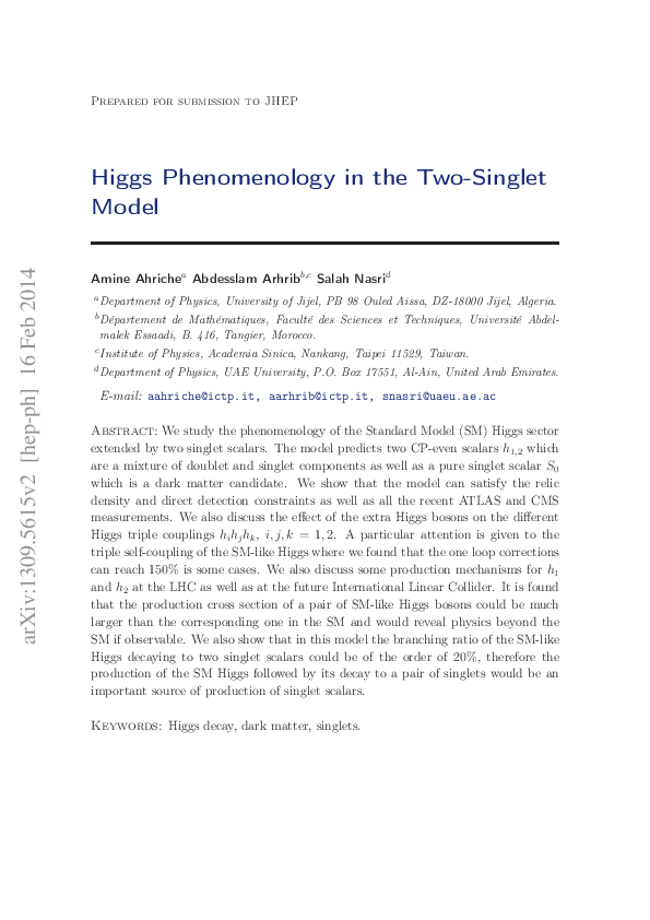 (PDF) 4 Prepared for submission to JHEP Higgs Phenomenology in the Two ...