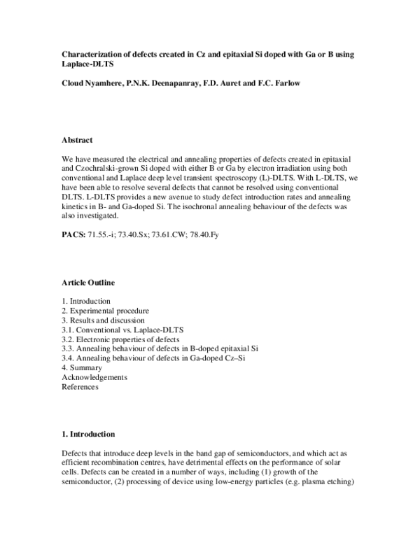 (PDF) Defect Characterization in Si Using L-DLTS