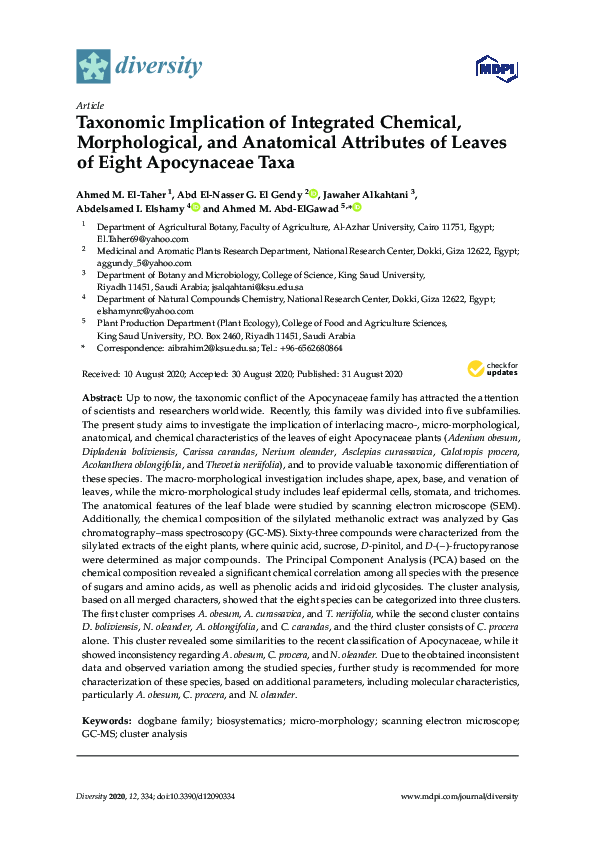 (PDF) Taxonomic Implication of Integrated Chemical, Morphological, and ...