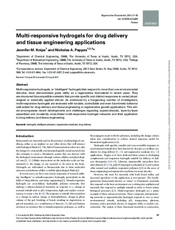 (PDF) Multi-responsive hydrogels for drug delivery and tissue engineering applications
