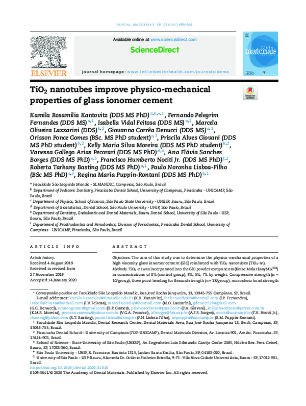 (PDF) TiO2 nanotubes improve physico-mechanical properties of glass ...