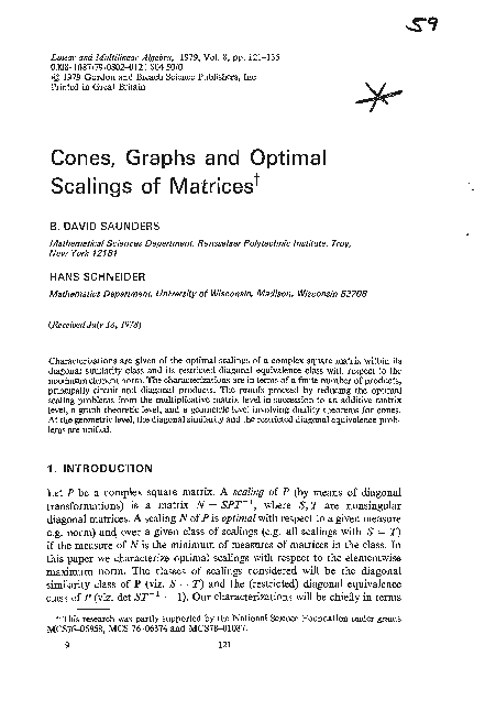 (PDF) Cones, graphs and optimal scalings of matrices
