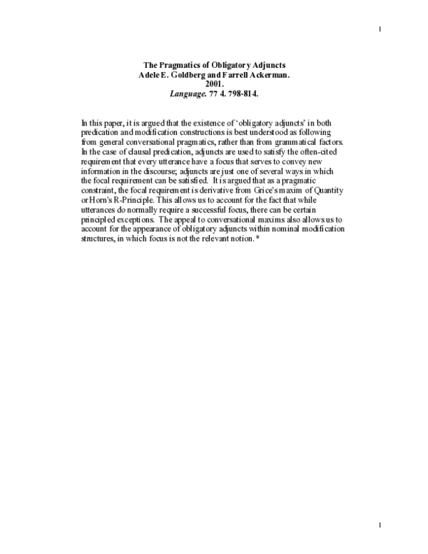 (PDF) The Pragmatics of Obligatory Adjuncts
