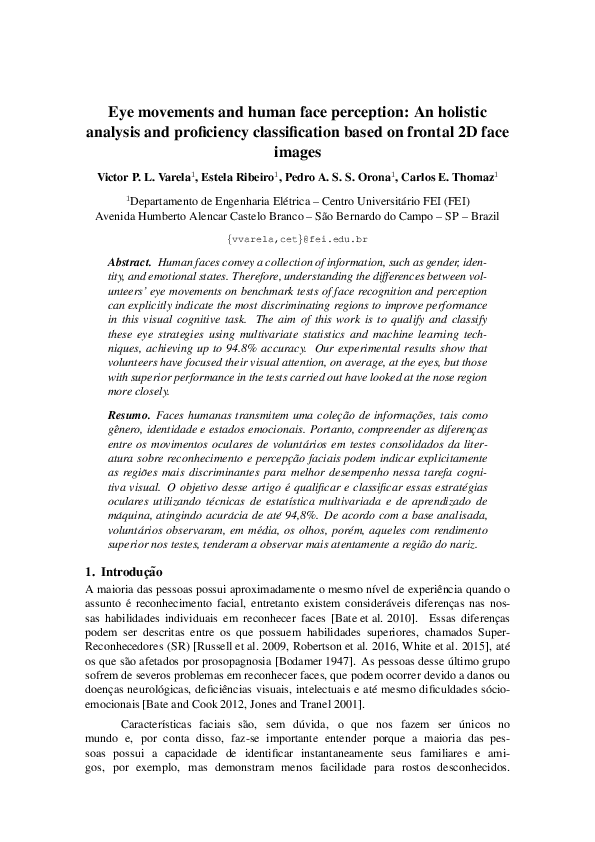 Pdf Eye Movements And Human Face Perception An Holistic Analysis And Proficiency
