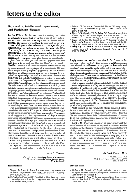 (PDF) Depression, intellectual impairment, and Parkinson disease