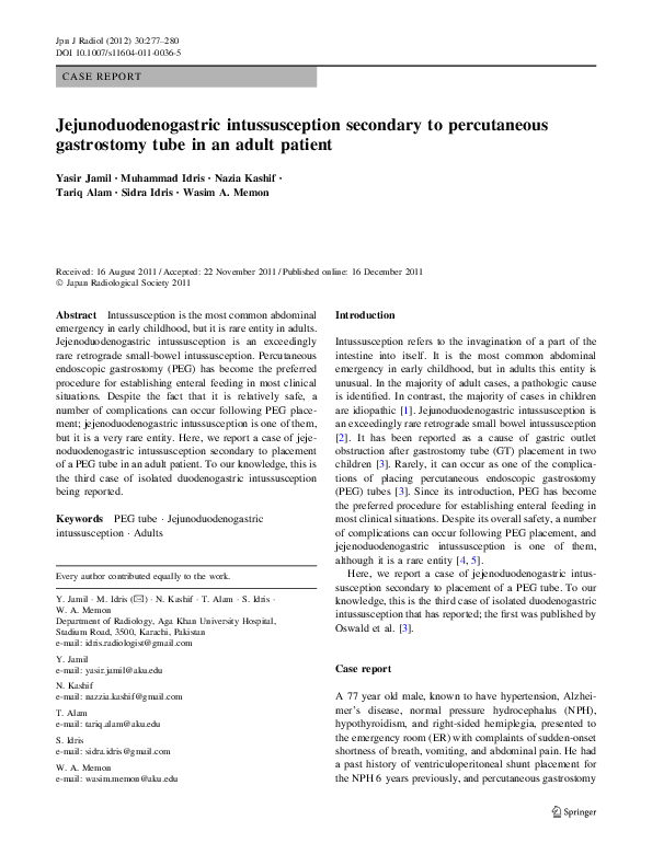 (PDF) Jejunoduodenogastric intussusception secondary to percutaneous ...