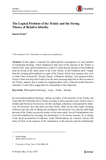 (PDF) The Logical Problem of the Trinity and the Strong Theory of ...
