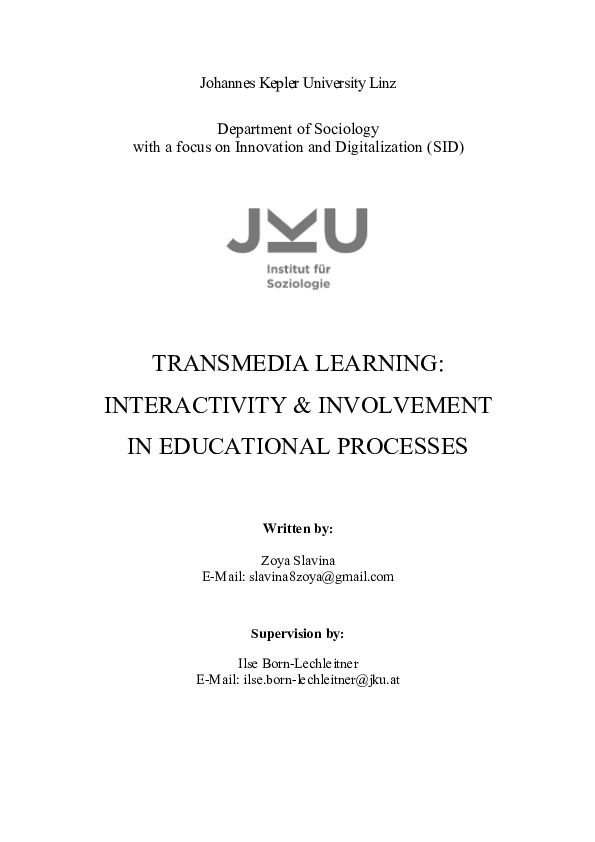 (PDF) TRANSMEDIA LEARNING: INTERACTIVITY & INVOLVEMENT IN EDUCATIONAL PROCESSES