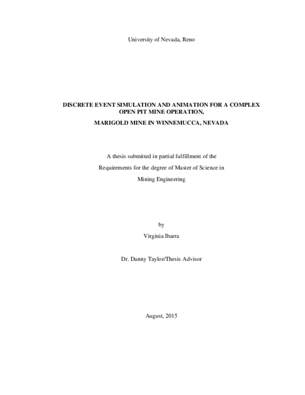 (PDF) Discrete event simulation and animation for a complex open pit mine operation, Marigold ...