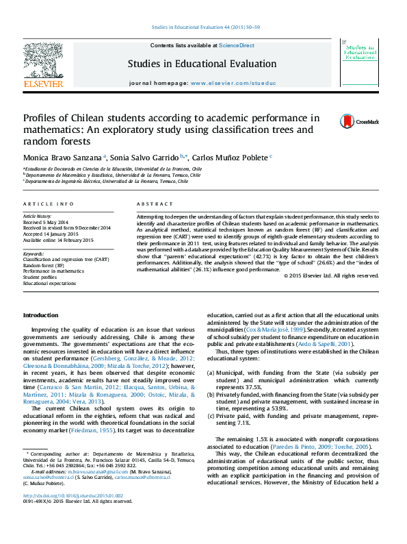 (PDF) Profiles of Chilean students according to academic performance in mathematics: An ...