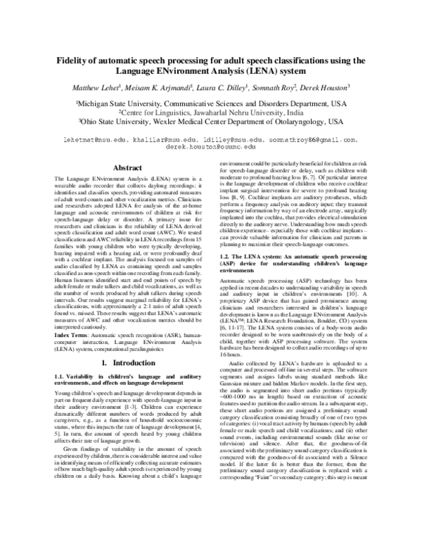 (PDF) Fidelity of automatic speech processing for adult speech classifications using the ...