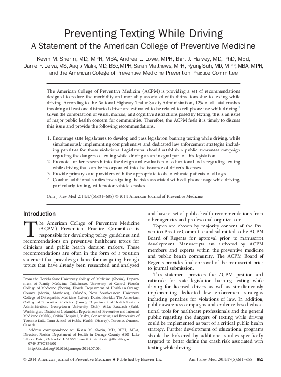(PDF) Preventing Texting While Driving