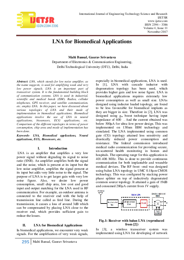 (PDF) LNA for Biomedical Applications