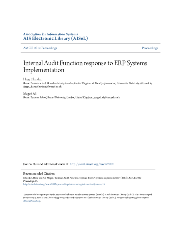 (PDF) Internal Audit Function response to ERP Systems Implementation