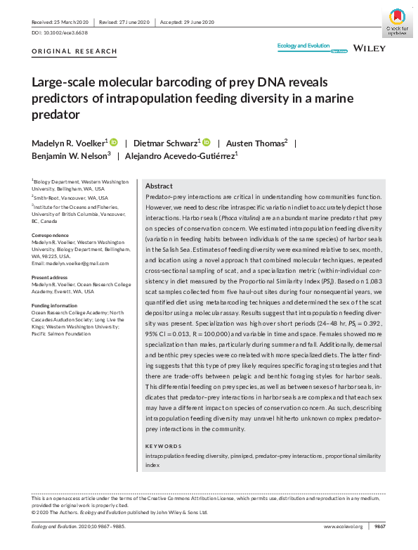 (PDF) Large‐scale molecular barcoding of prey DNA reveals predictors of ...