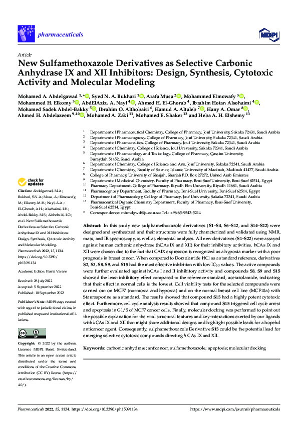 (PDF) New Sulfamethoxazole Derivatives as Selective Carbonic Anhydrase IX and XII Inhibitors ...