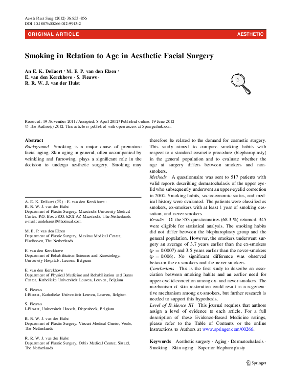 (PDF) Smoking in Relation to Age in Aesthetic Facial Surgery