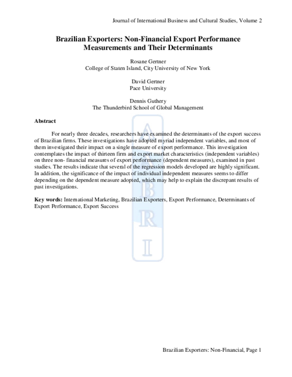 (PDF) Brazilian Exporters: Non-Financial Export Performance ...