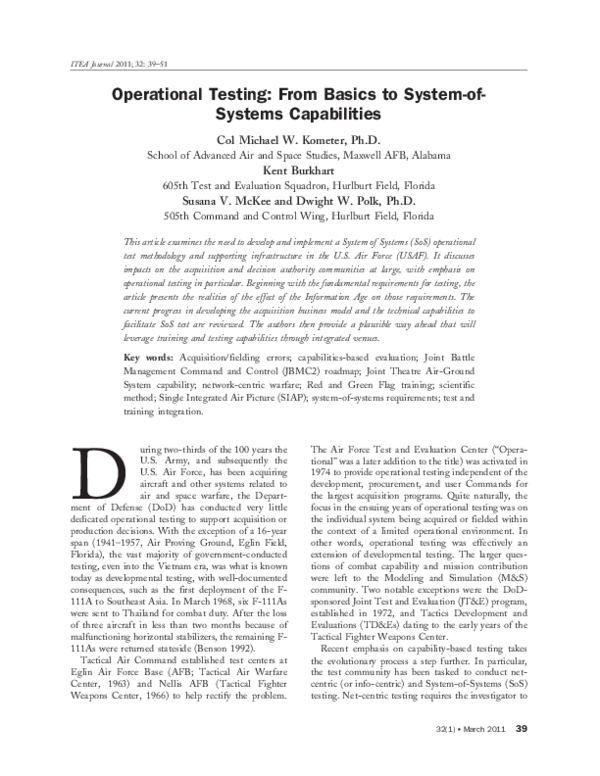 (PDF) Operational Testing: From Basics to System-of-Systems Capabilities