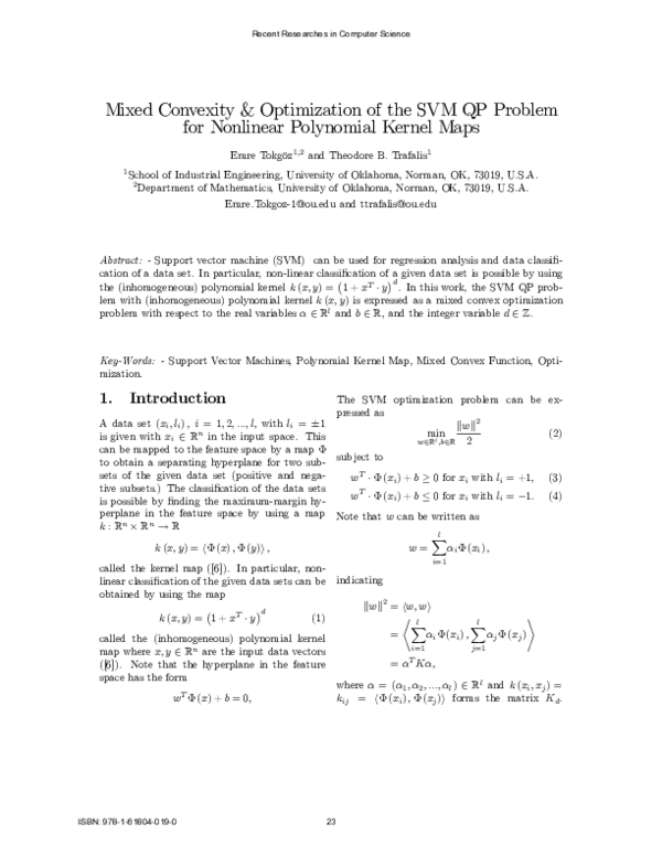 (PDF) Mixed convexity & optimization of the SVM QP problem for nonlinear polynomial kernel maps ...