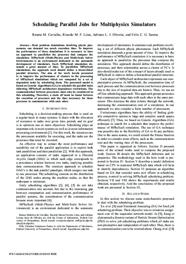 Pdf Scheduling Parallel Jobs For Multiphysics Simulators 