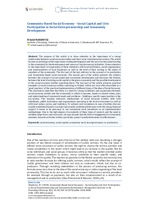 (PDF) Community-Based Social Economy – Social Capital and Civic ...