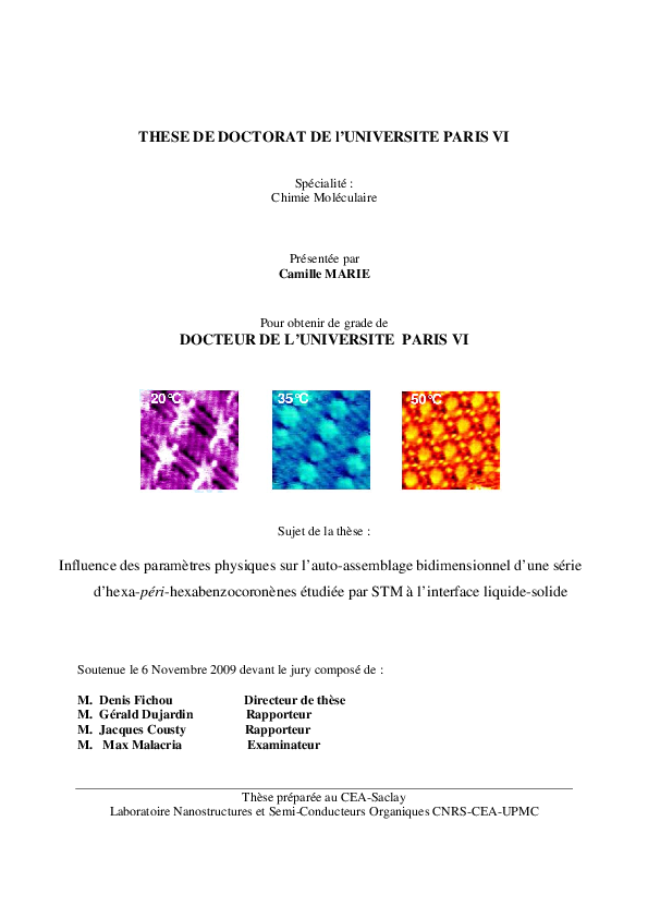 (PDF) Influence des paramètres physiques sur l'auto-assemblage bidimensionnel d'une série d'hexa ...