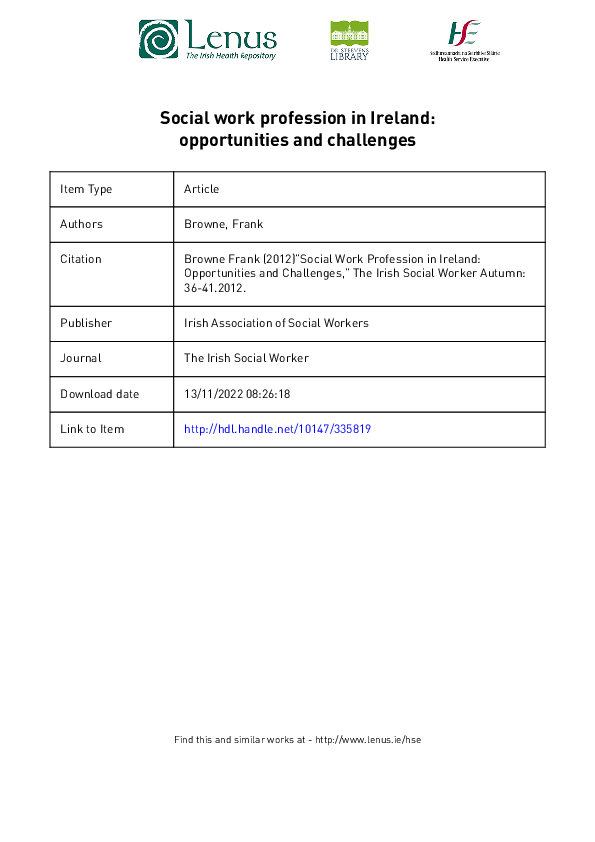 (PDF) Social work profession in Ireland: opportunities and challenges