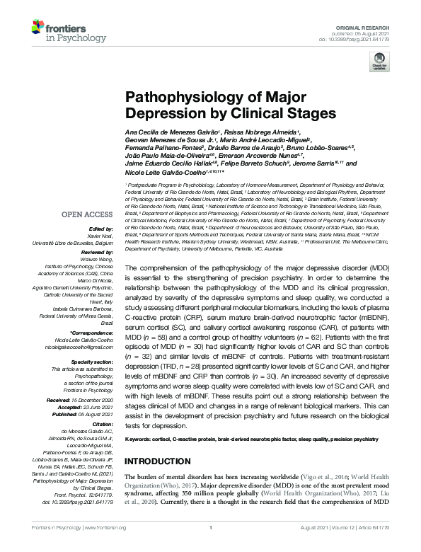 (PDF) Pathophysiology of Major Depression by Clinical Stages