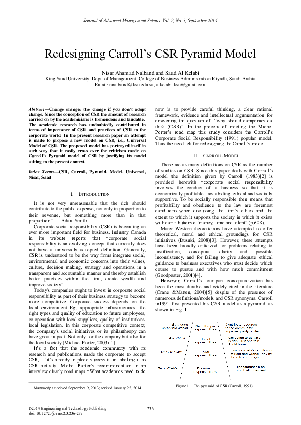(PDF) Redesigning Carroll’s CSR Pyramid Model