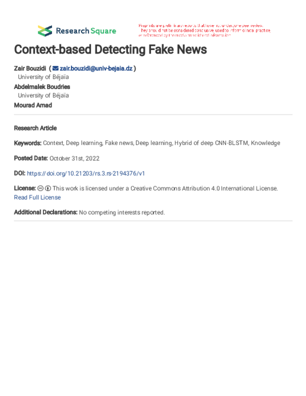 (PDF) Context-Based Hybrid Model for Fake News Detection