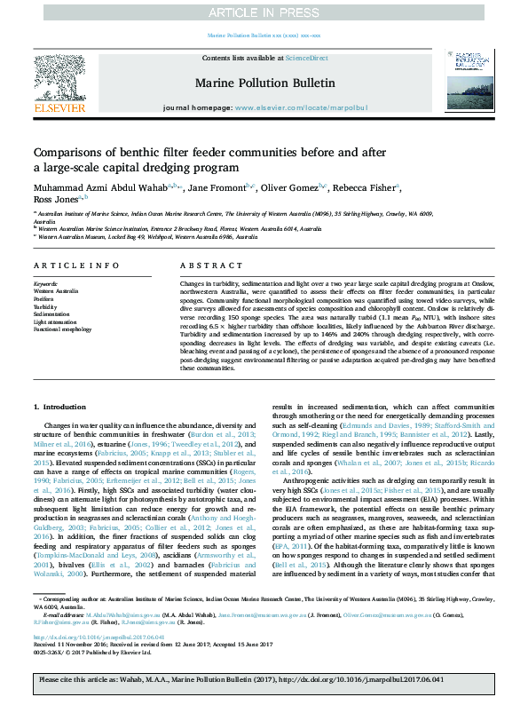 (PDF) Comparisons of benthic filter feeder communities before and after ...