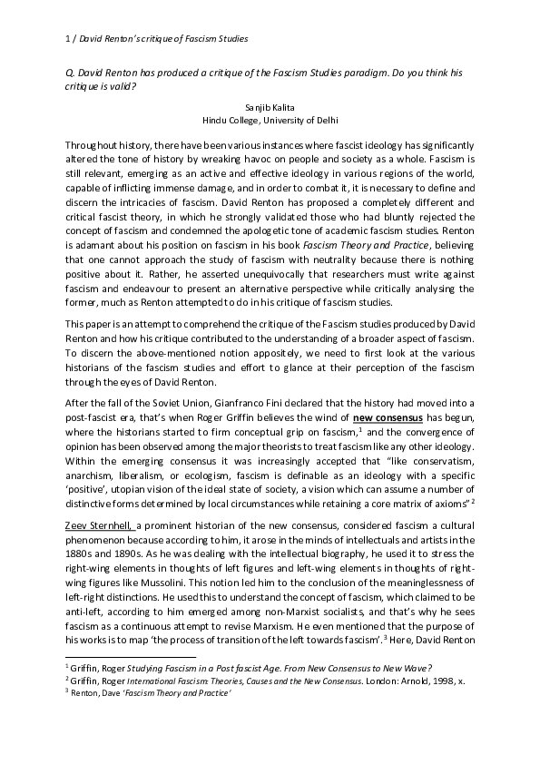 (PDF) David Renton has produced a critique of the Fascism Studies ...